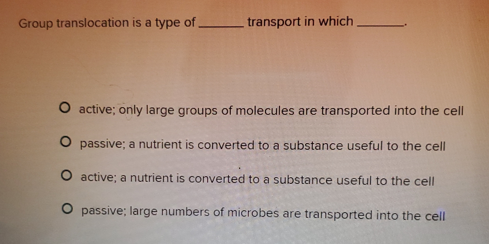Solved Group translocation is a type of q, ﻿transport in | Chegg.com