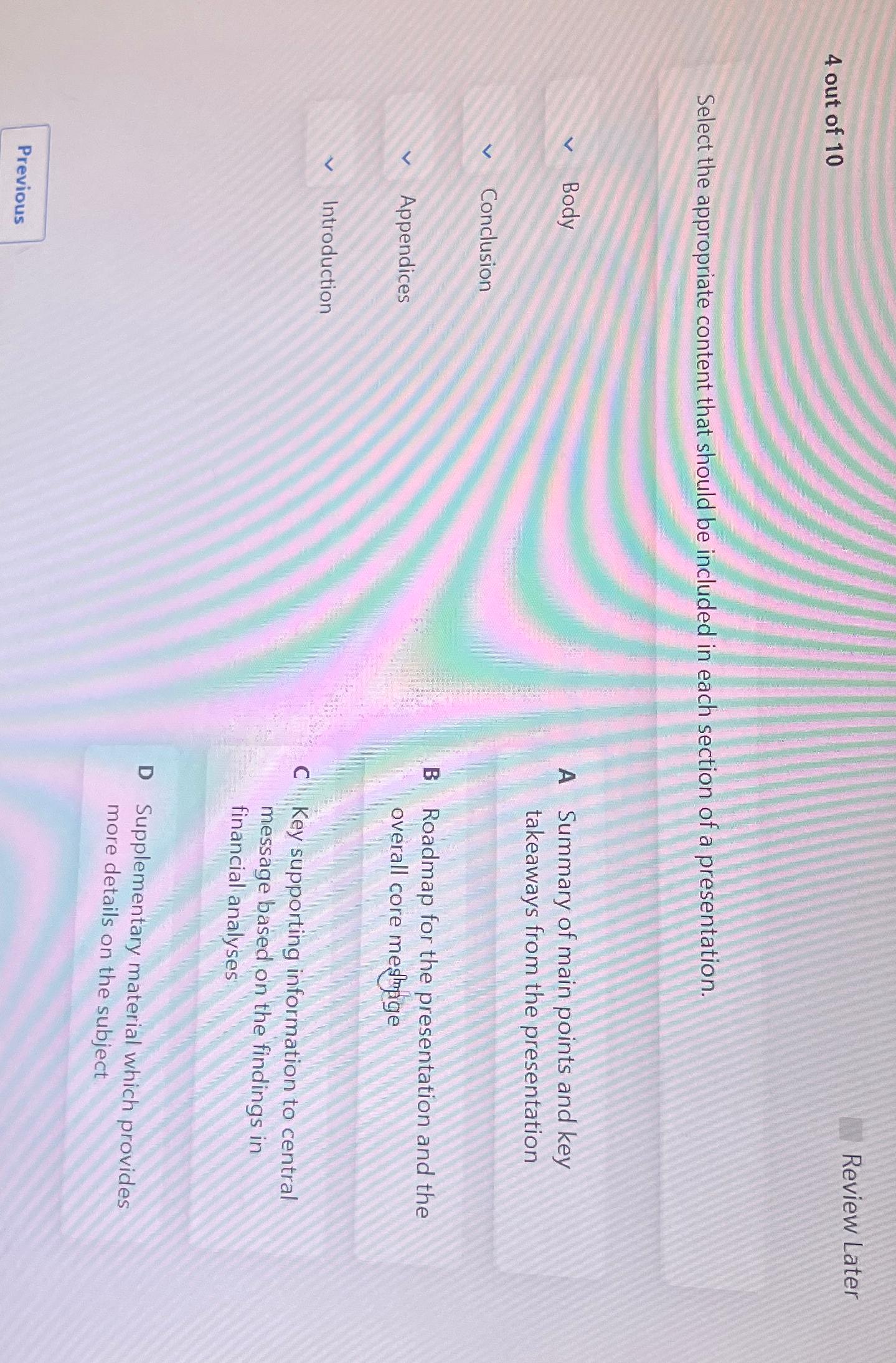 Solved 4 ﻿out of 10Review LaterSelect the appropriate | Chegg.com