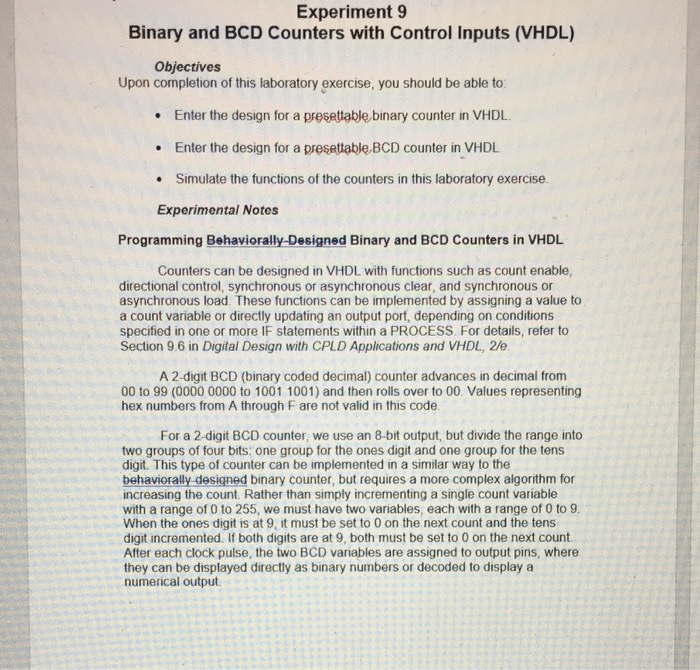 Experiment 9 Binary and BCD Counters with Control | Chegg.com