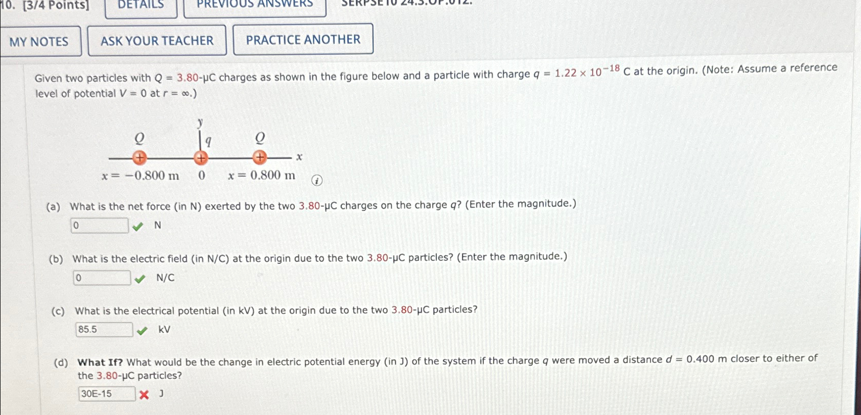 Solved Given two particles with Q=3.80-μC ﻿charges as shown | Chegg.com