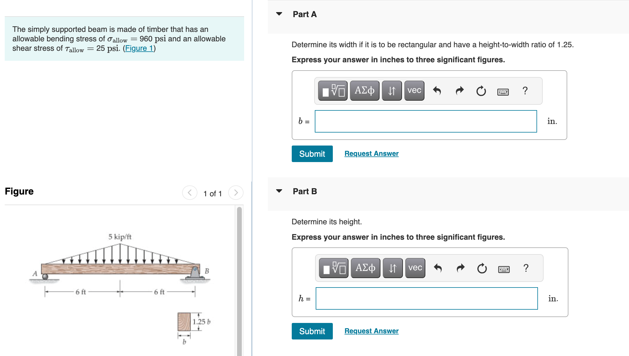 Solved Part AThe simply supported beam is made of timber | Chegg.com