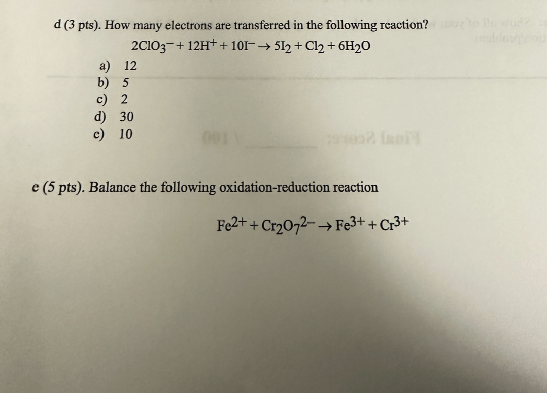 Solved d (3 ﻿pts). ﻿How many electrons are transferred in | Chegg.com