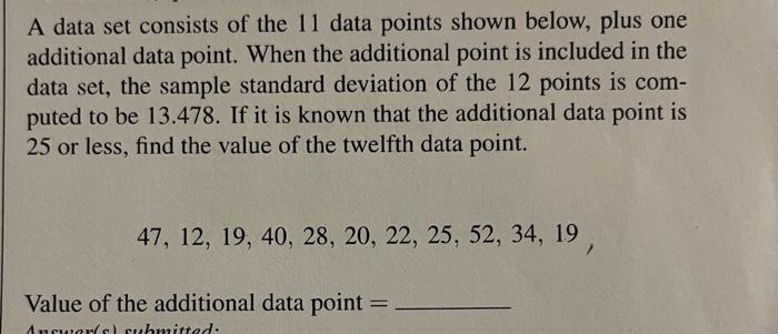 Solved A data set consists of the 11 data points shown | Chegg.com