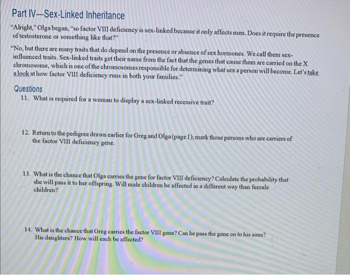 Solved Creg Part Iv Sex Linked Inheritance Alright Olga