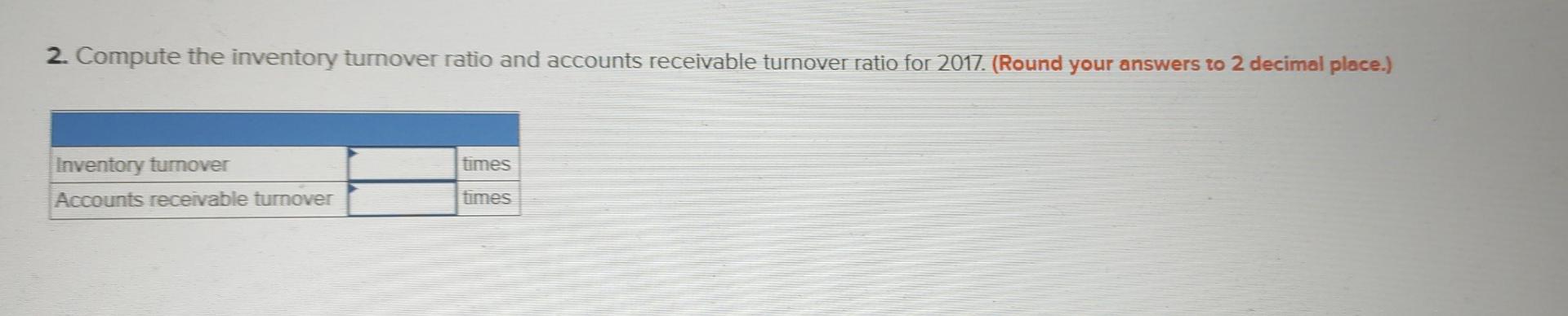 Solved 2. Compute the inventory turnover ratio and accounts | Chegg.com