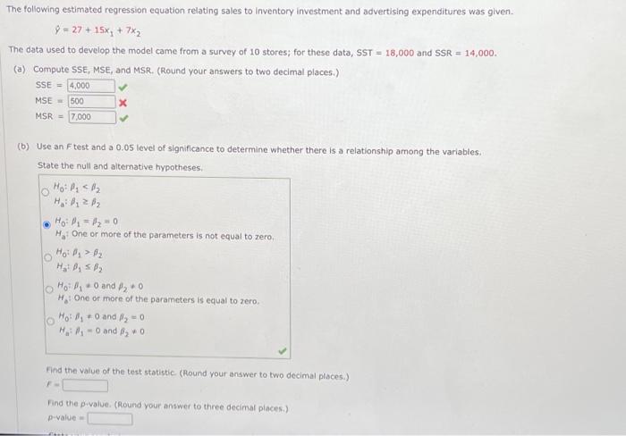 Solved ie following estimated regression equation relating | Chegg.com