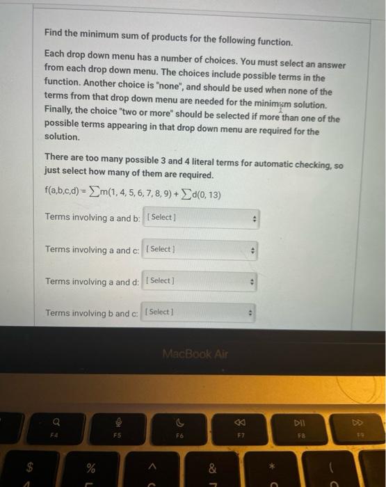 Solved Find the minimum product of sums for the following | Chegg.com