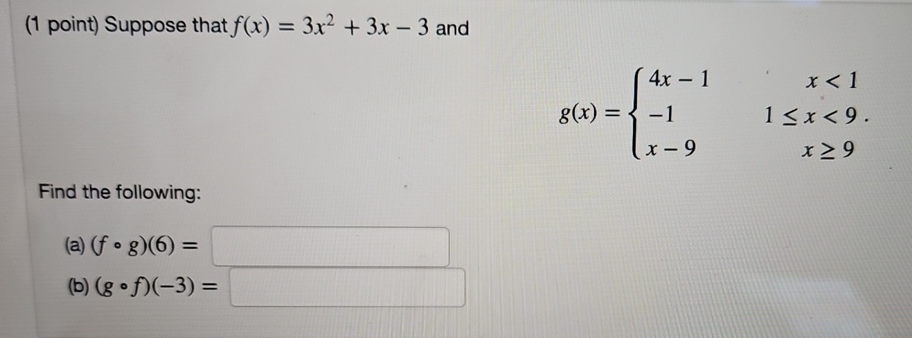Solved (1 ﻿point) ﻿Suppose that f(x)=3x2+3x-3 | Chegg.com