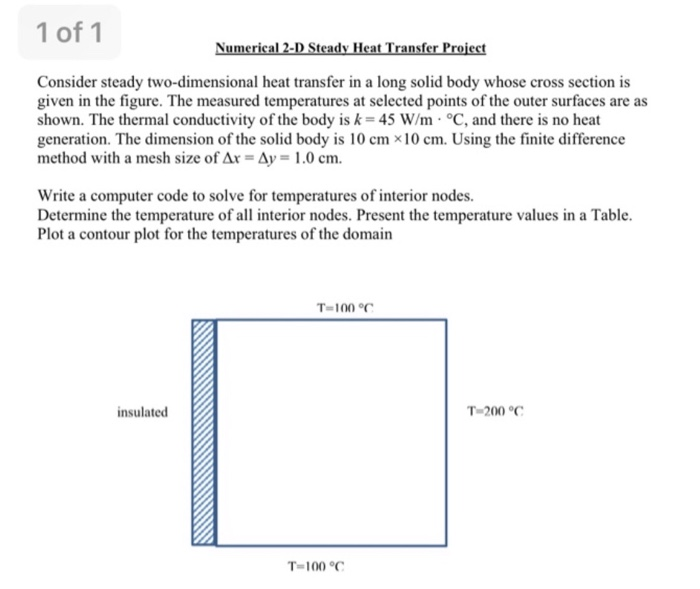 1 of 1 Numerical 2-D Steady Heat Transfer Project | Chegg.com