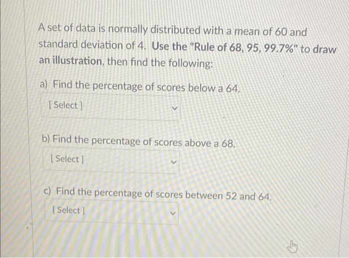 Solved A set of data is normally distributed with a mean of | Chegg.com
