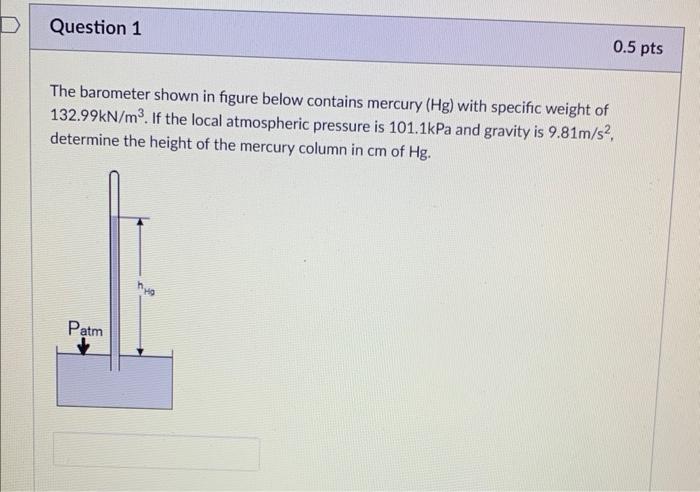 Solved The barometer shown in figure below contains mercury | Chegg.com