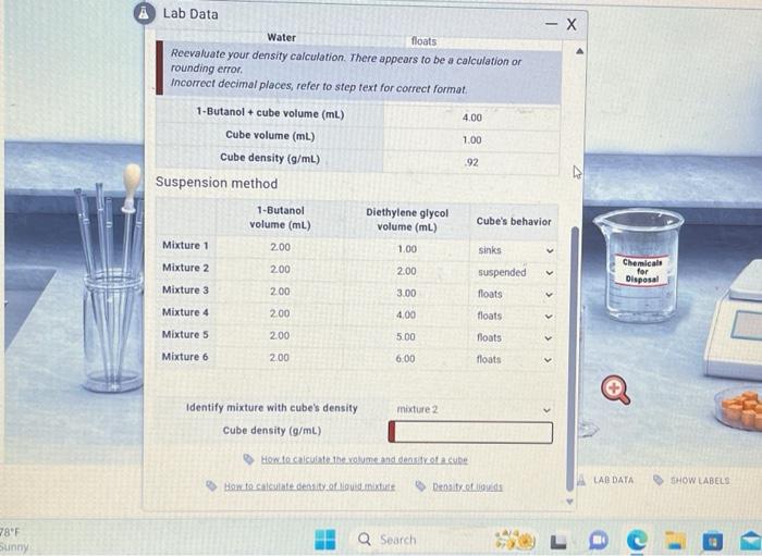 Calculate cube's density. Record in Lab Data to 2 | Chegg.com