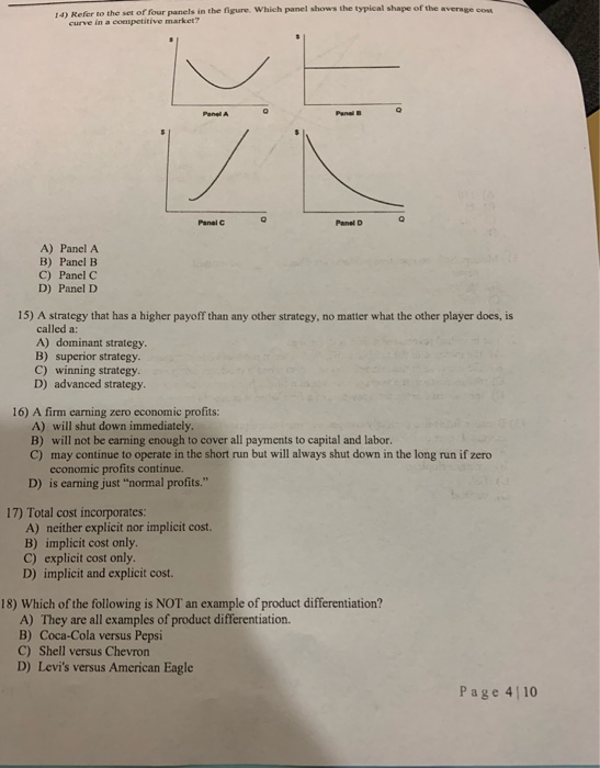Solved 14) Refer to the set of four panels in the figure. | Chegg.com