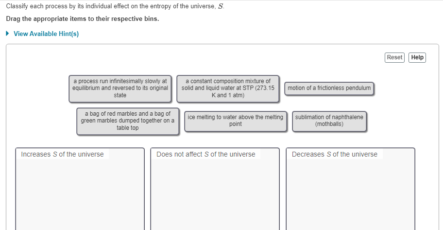 Solved Classify each process by its individual effect on the | Chegg.com