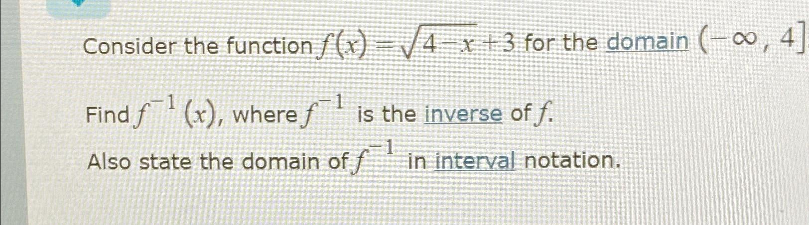 Solved Consider the function f(x)=4-x2+3 ﻿for the domain | Chegg.com