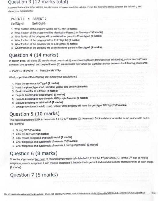 Solved Question 1 (4 marks total) The inheritance of black | Chegg.com