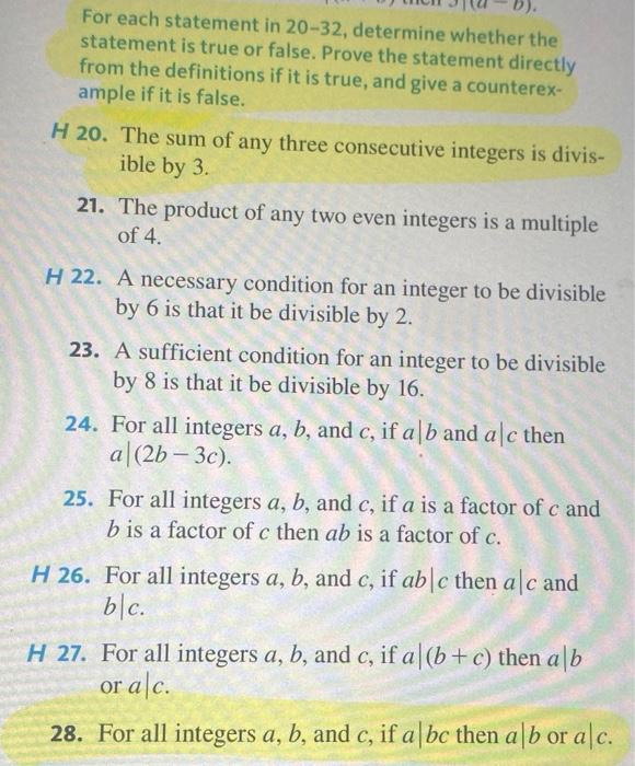 Solved For each statement in 20-32, determine whether the | Chegg.com