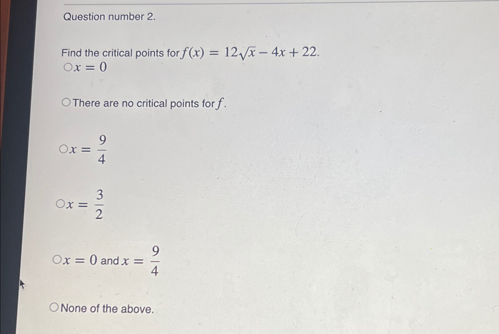 Solved Question number 2.Find the critical points for | Chegg.com