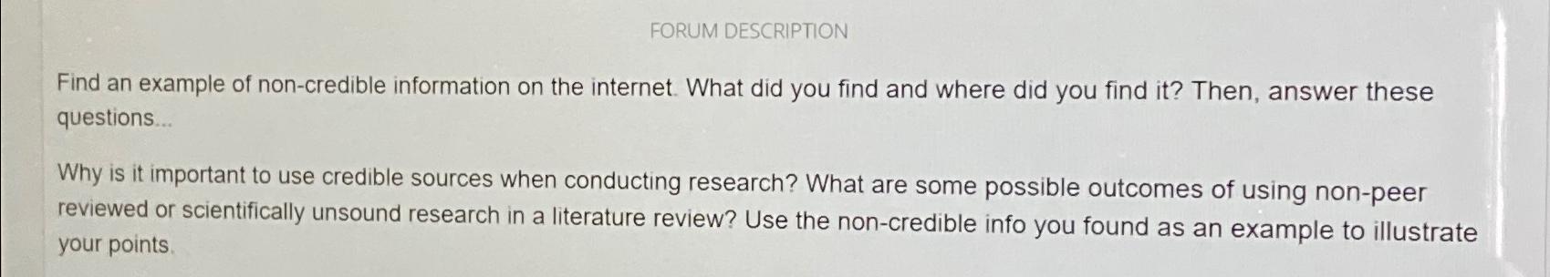Solved FORUM DESCRIPTIONFind an example of non-credible | Chegg.com