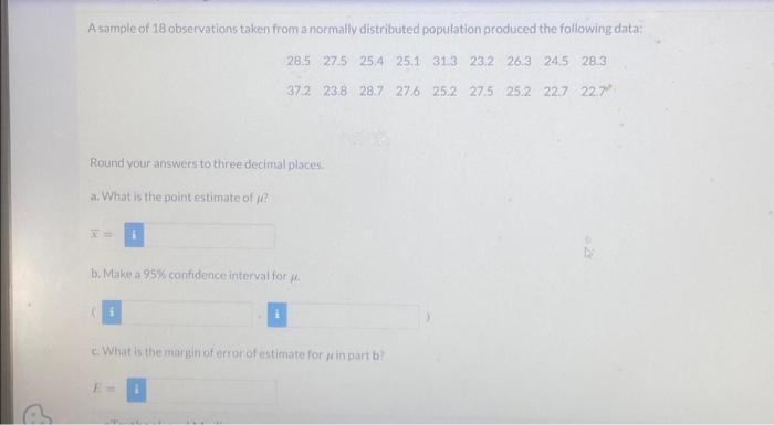 Solved A sample of 18 observations taken from a normally | Chegg.com