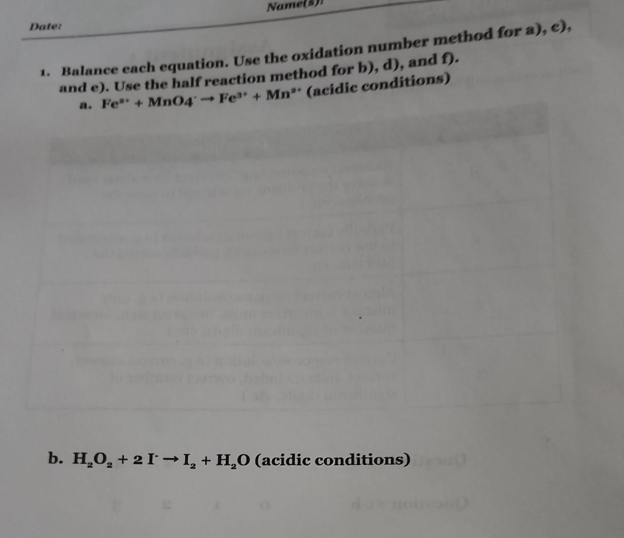 Solved 1. Balance each equation. Use the oxidation number | Chegg.com