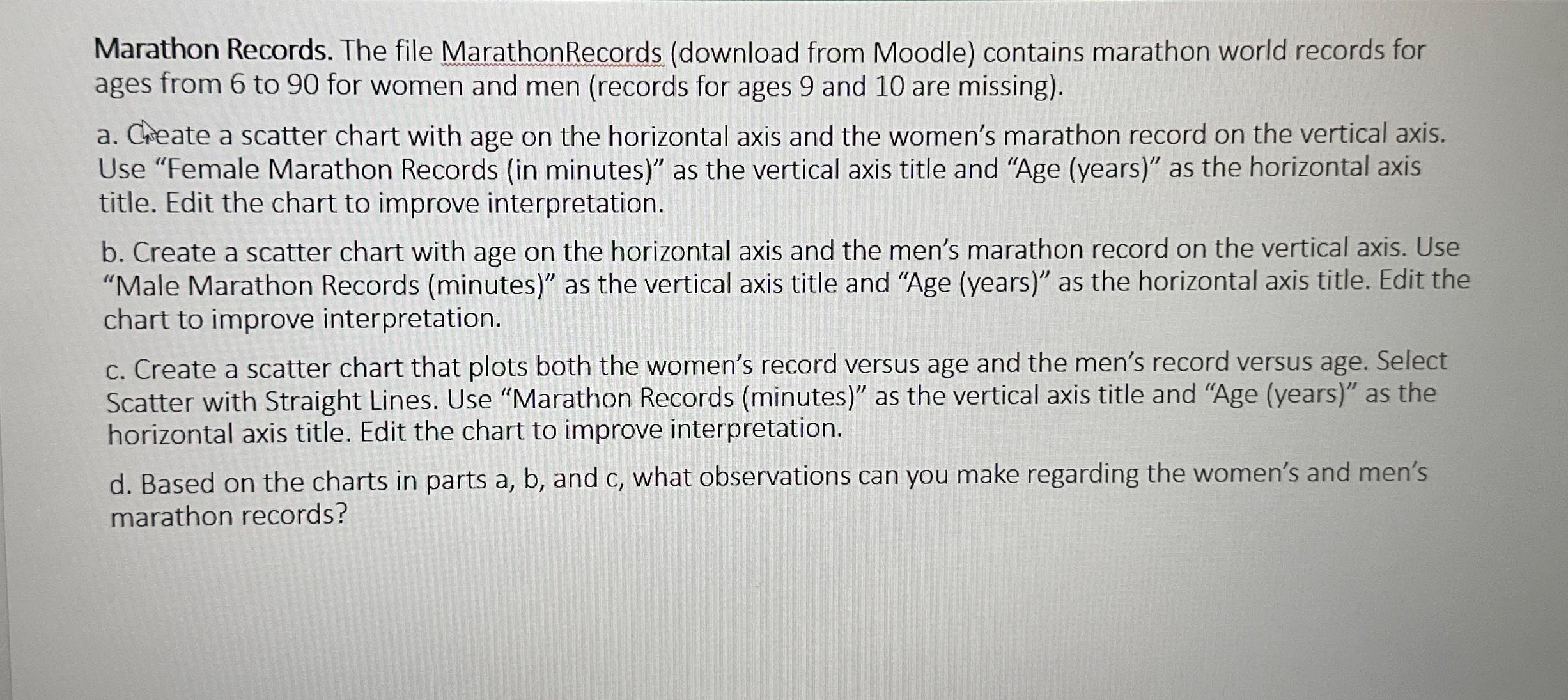 Solved Marathon Records. The file MarathonRecords (download | Chegg.com