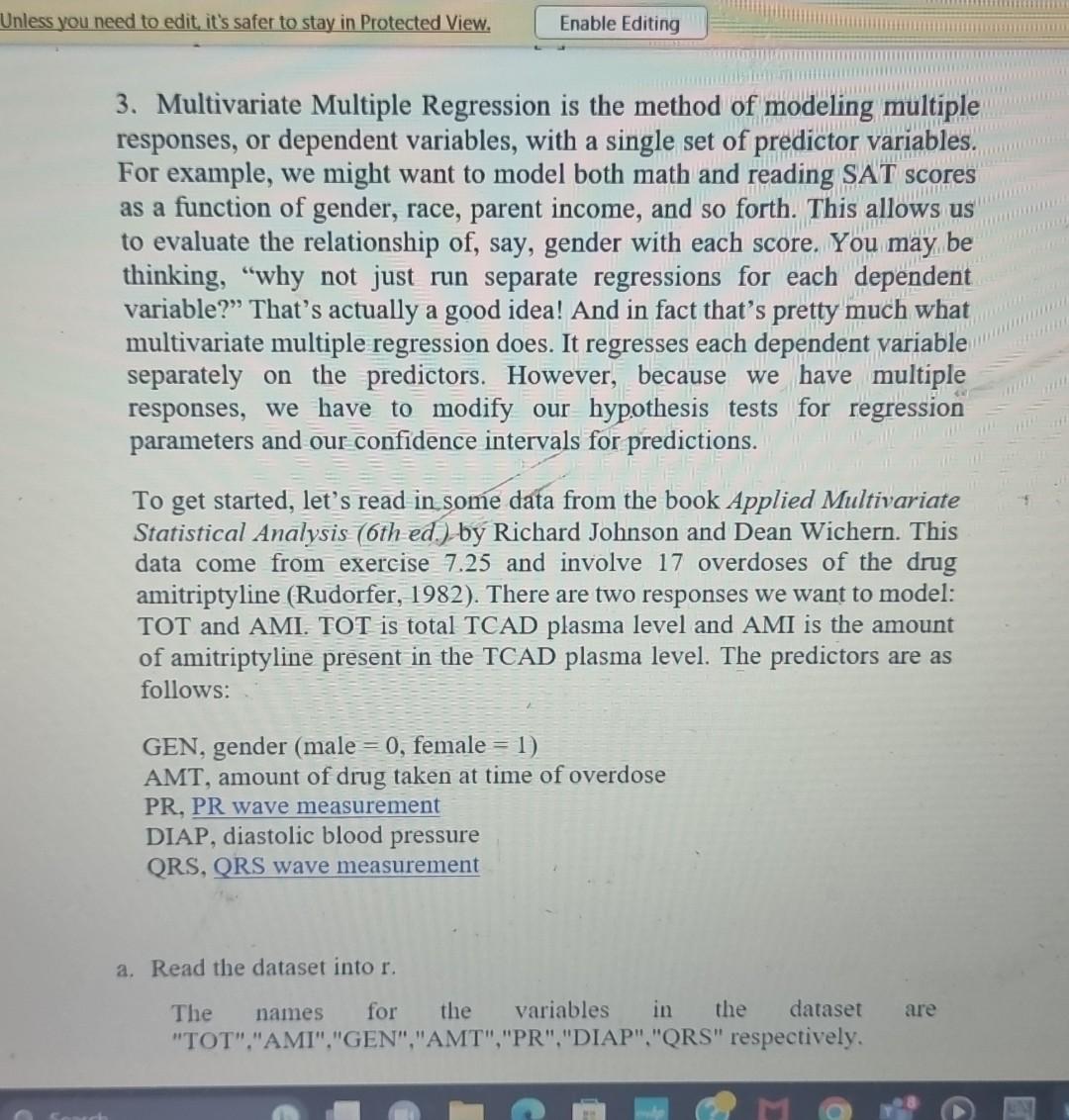 3. Multivariate Multiple Regression is the method of | Chegg.com