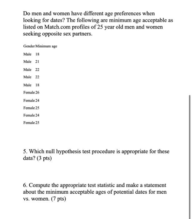 Solved Do men and women have different age preferences when | Chegg.com