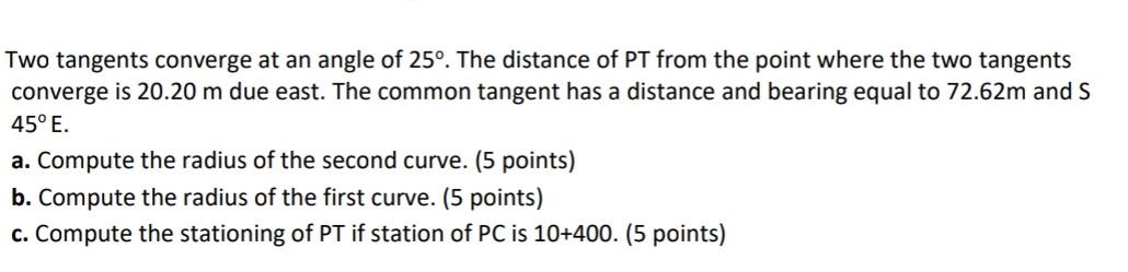 Solved Two tangents converge at an angle of 25º. The | Chegg.com