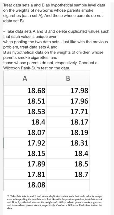 Solved Treat data sets a and B as hypothetical sample level | Chegg.com