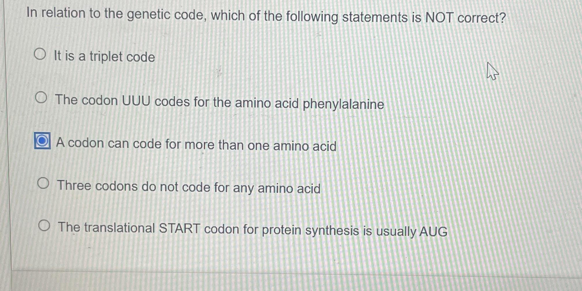 Solved In relation to the genetic code, which of the | Chegg.com