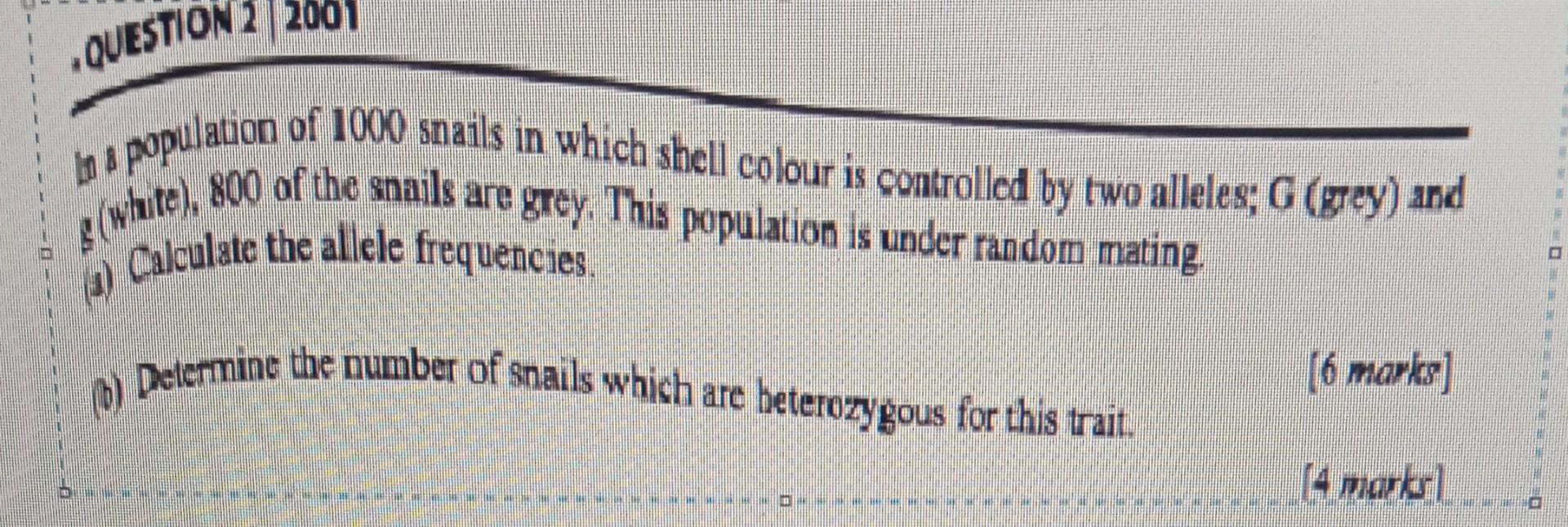 Solved W. P Population of 1000 snails in which shell colour | Chegg.com