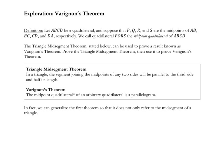 Solved Exploration: Varignon's Theorem Definition: Let ABCD | Chegg.com