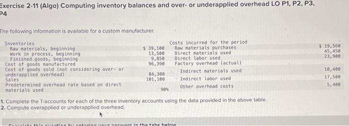 Solved Exercise 2-11 (Algo) Computing inventory balances and | Chegg.com