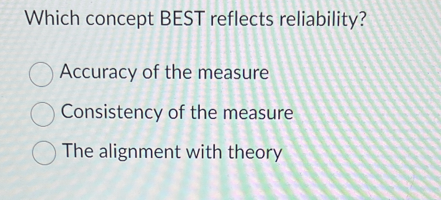 Solved Which concept BEST reflects reliability?Accuracy of | Chegg.com