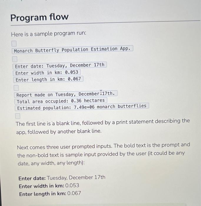 Solved Program tlow Here is a sample program run: Monarch | Chegg.com