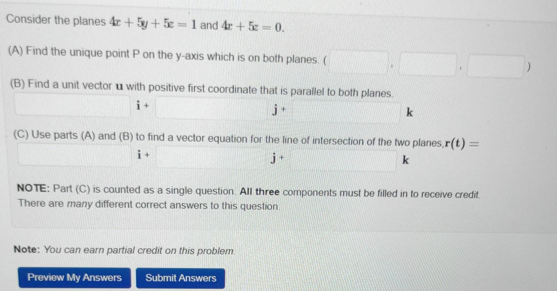 Solved Consider the planes 4x+5y+5z=1 and 4x+5z=0 (A) Find | Chegg.com