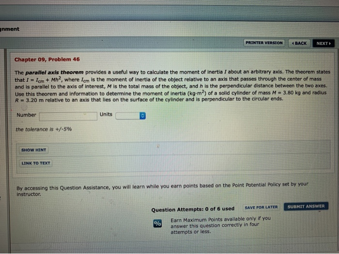 Solved inment PRINTER VERSION BACK NEXT Chapter 09, Problem | Chegg.com