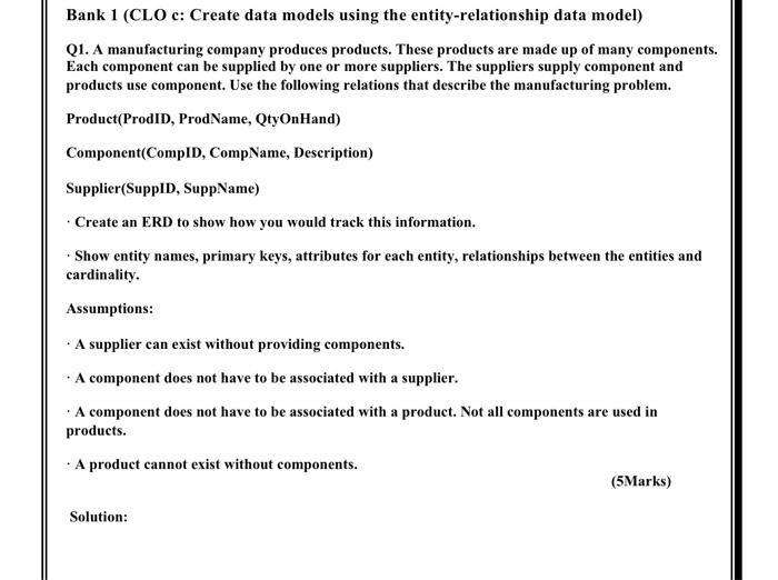 Solved Bank 1 (CLO c: Create data models using the | Chegg.com