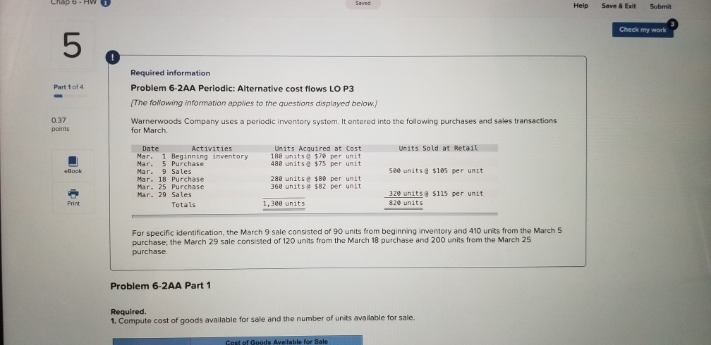 Solved Chap b - HW Saved Help Save & Exit Submit Check my | Chegg.com