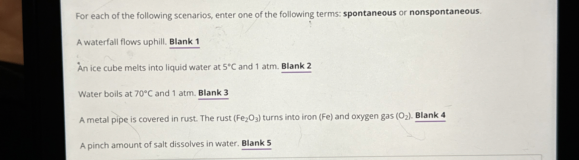 Solved For each of the following scenarios, enter one of the | Chegg.com