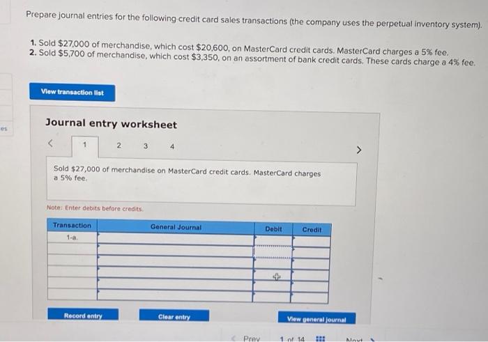 Solved Prepare journal entries for the following credit card | Chegg.com