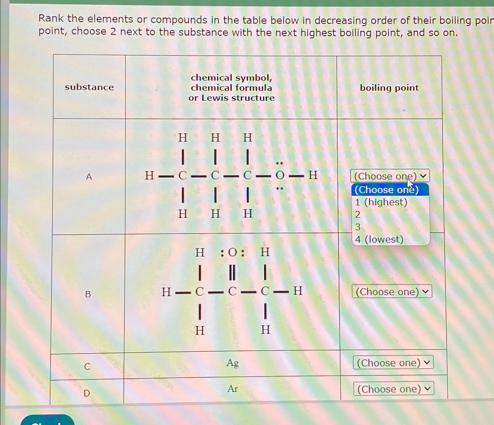 Solved Rank the elements or compounds in the table below in | Chegg.com