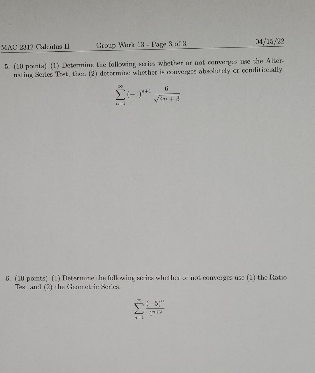 Solved MAC 2312 Calculus II Group Work 13 - Page 3 of 3 | Chegg.com