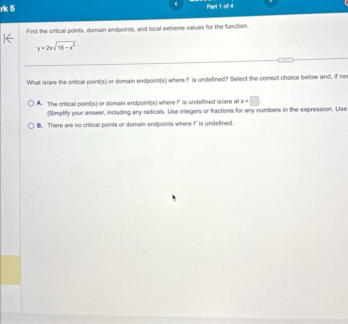 Solved Find the critical points, domain endpoints, and local | Chegg.com