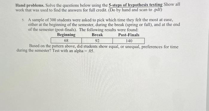 Solved Hand problems. Solve the questions below using the 5 | Chegg.com