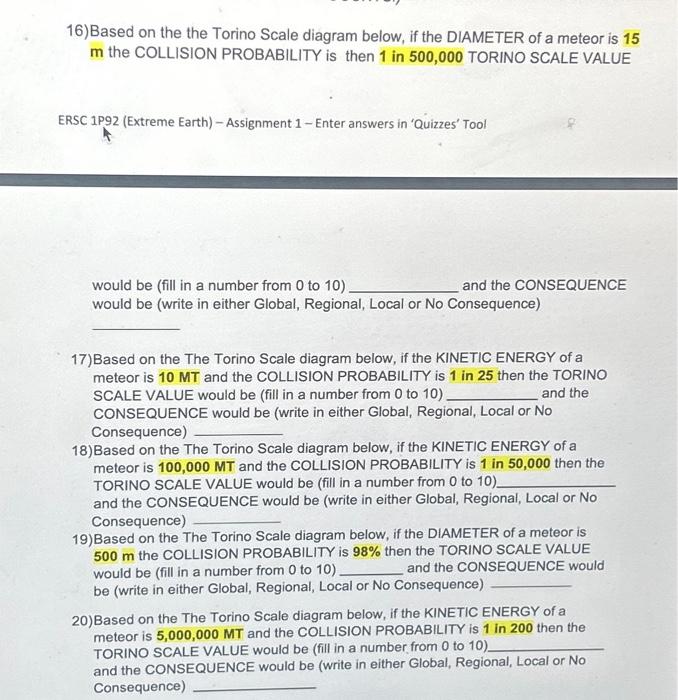 Solved 16)Based on the the Torino Scale diagram below, if | Chegg.com