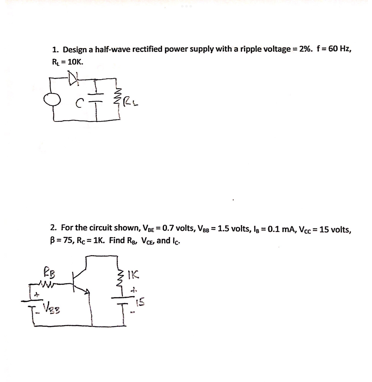 Design a half-wave rectified power supply with a | Chegg.com
