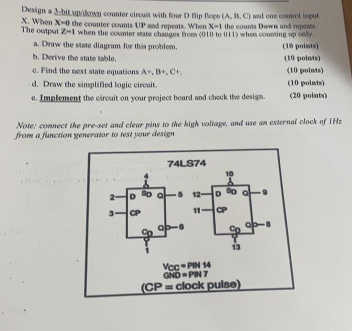 Solved Design a 3-bit up/downg counter eircuit with four D | Chegg.com