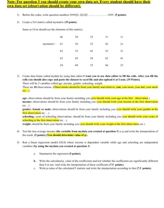 Solved Note: For question 3 you should create your own data | Chegg.com